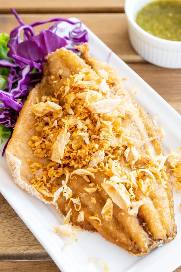 Fried Snapper Fish Fillet with Garlic Stock Photo - Image of cuisine ...