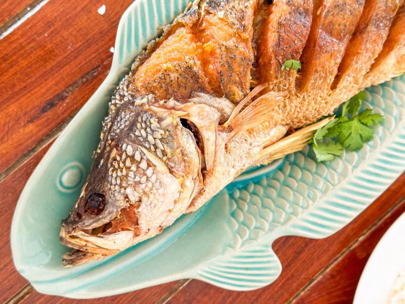 Fried Snapper Fish on Plate with Sauce Stock Image - Image of cuisine ...