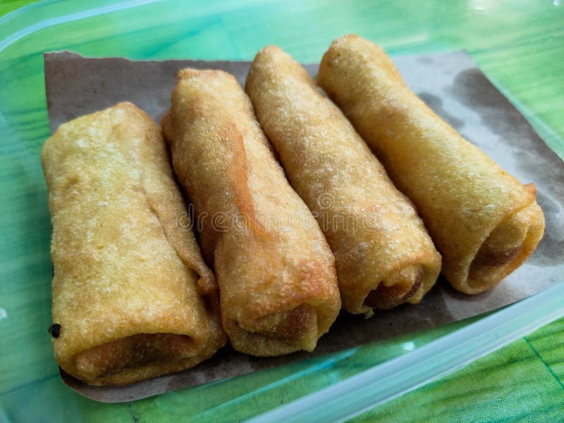 Fried Spring Rolls in a Plastic Container Stock Image - Image of ...