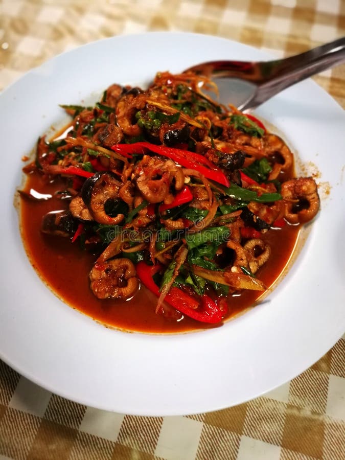 Fried Spicy Eel. Hot and Spicy Stir - Fried Ell in Plate on the Stock ...