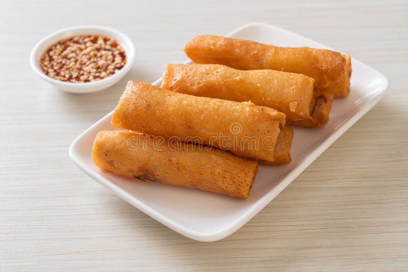 Fried Spring Roll with Sauce Stock Image - Image of vegetable, plate ...