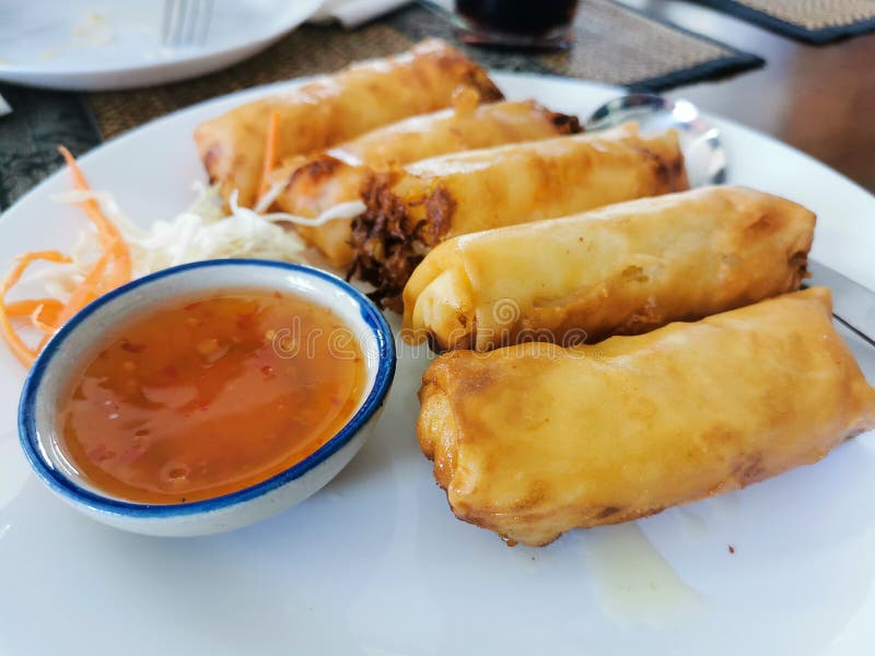 Fried Spring Roll Serve with Sweet Sauce Stock Photo - Image of ...