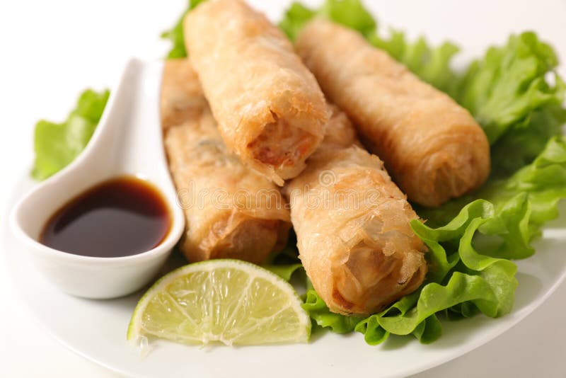 Fried Spring Roll with Soy Sauce Stock Image - Image of shrimp, fried ...