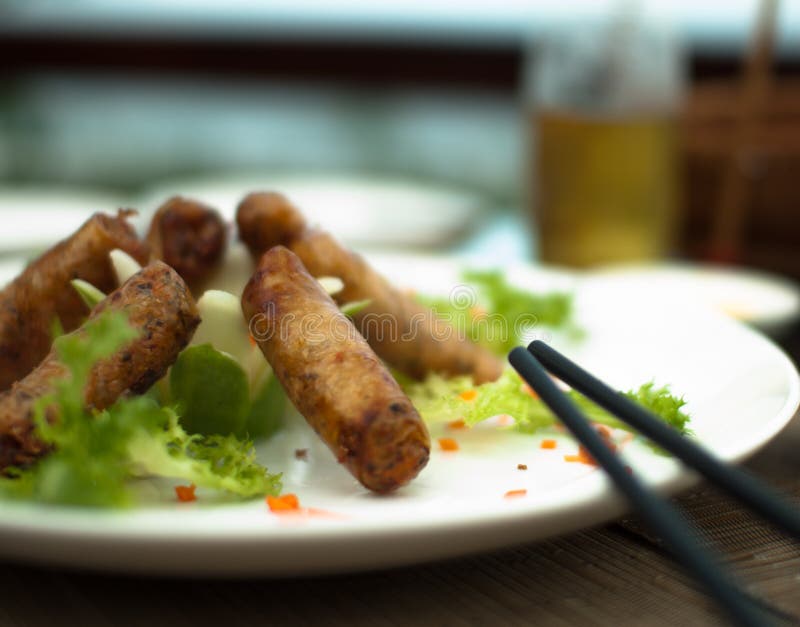 Fried Spring Rolls with Chopsticks Stock Image - Image of asia, meal ...