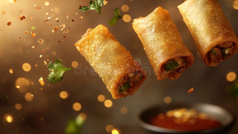 Fried Spring Rolls: Four Golden, Crispy Spring Rolls. Stock Photo ...