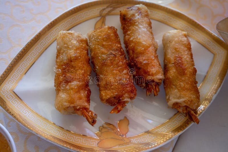 Fried Spring Rolls on Light Plate. Delicious Thai Spring Rolls. Top ...