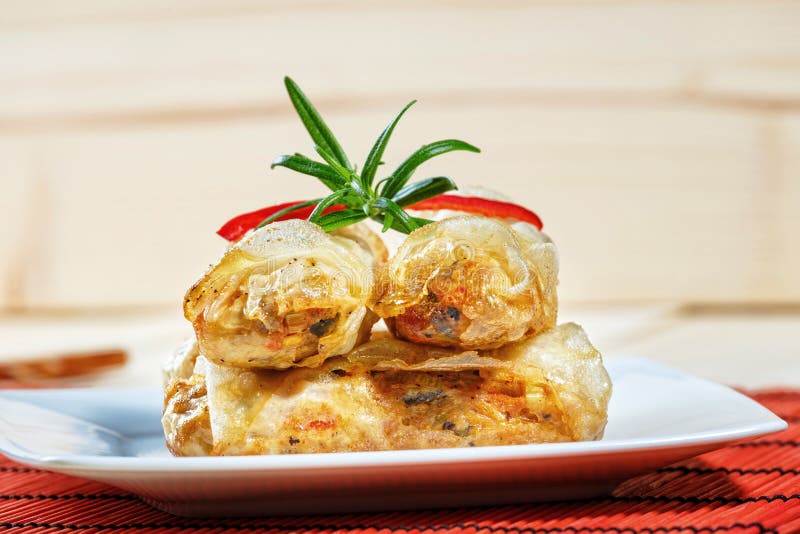 Fried spring rolls stock image. Image of lettuce, chili - 45164781