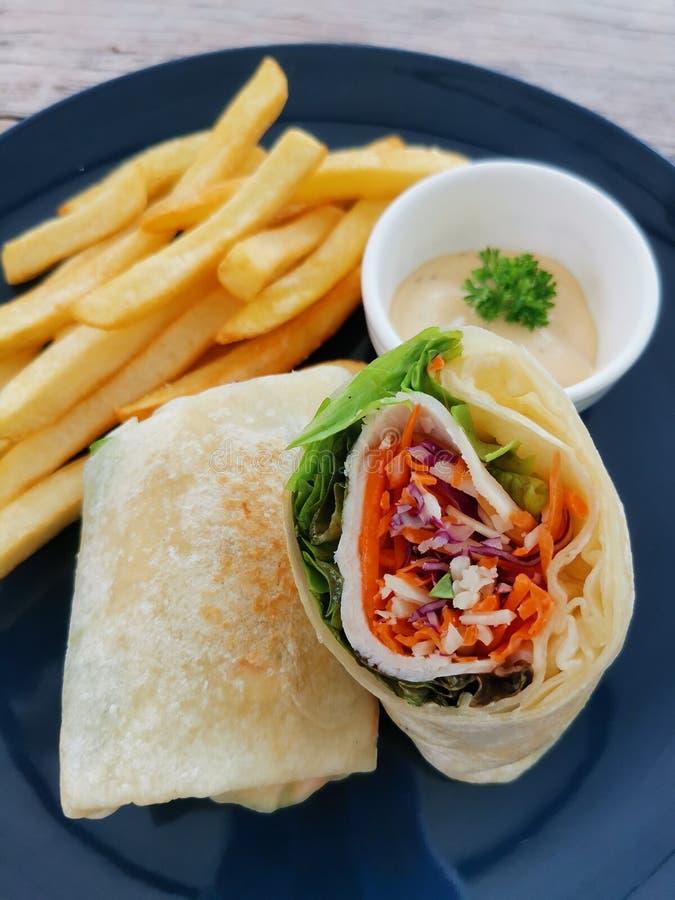 Fried Spring Rolls Served with French Fries Stock Image - Image of ...