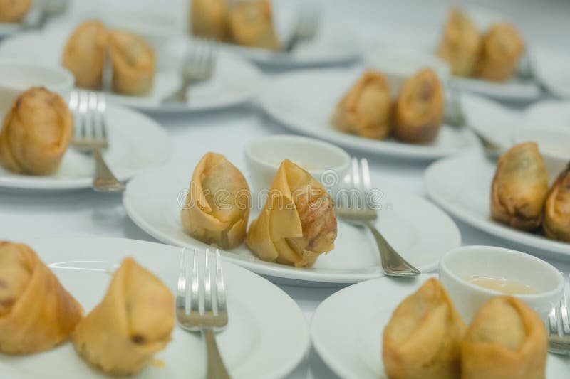 Fried Spring Rolls with Sweet Chili Sauce for Coffee Break Stock Image ...