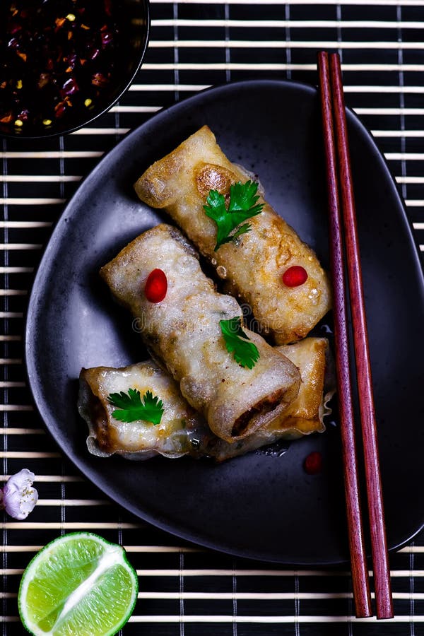 Fried spring rolls. stock photo. Image of thai, appetizer - 53178026