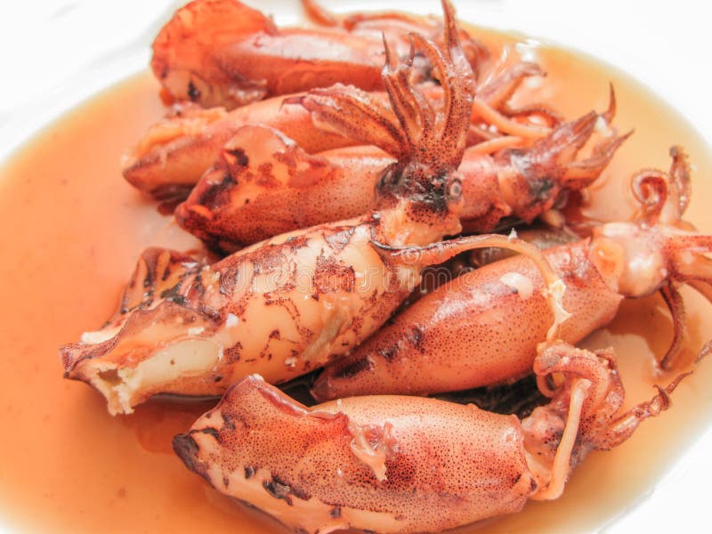 Fried Squid Cooking with Sweet Sauce Stock Photo - Image of cook, thai ...