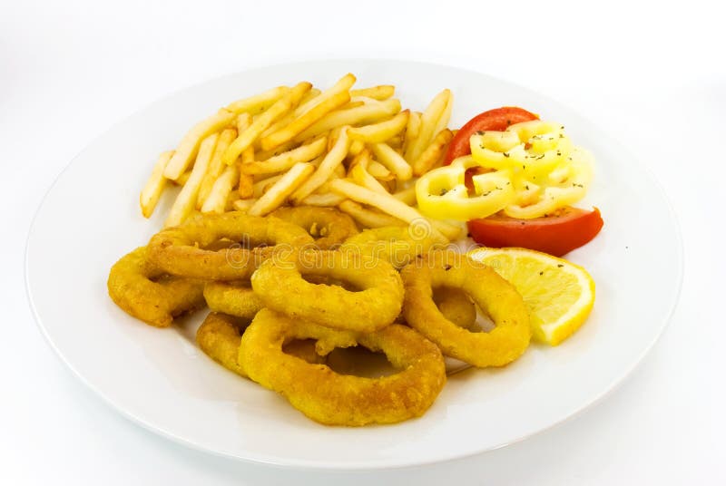 Fried Squid with French Fries Stock Image - Image of stall, fish: 3307719