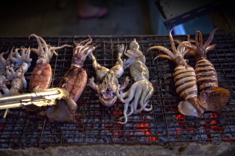 Fried squid and frog stock photo. Image of pattaya, grill - 93867474