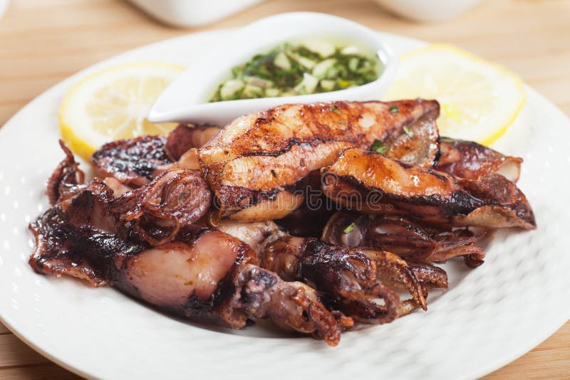 Fried squid stock image. Image of lemon, squid, seafood - 31991267