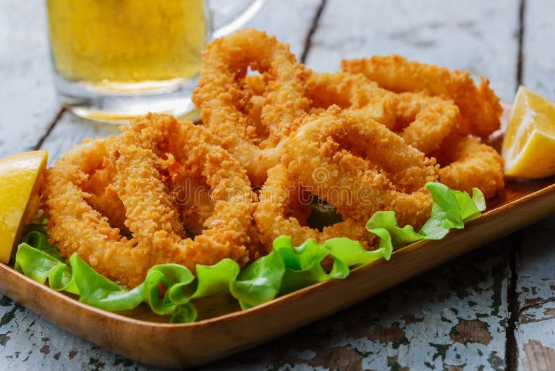 Fried Squid Rings in Breaded with Lemon Stock Photo - Image of lemon ...