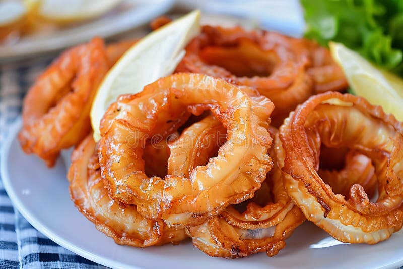 Fried Squid Rings on the Plate Stock Illustration - Illustration of ...