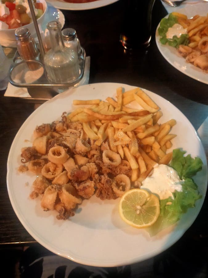 Fried Squid with a Side of Fries Stock Image - Image of brunch, garnish ...
