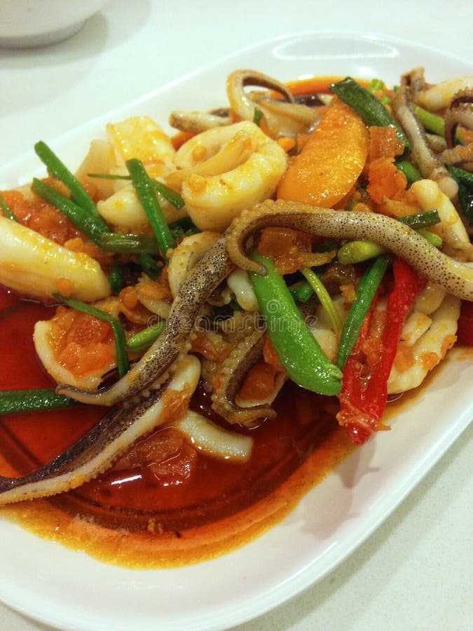 The Fried Squid with Spicy Herb, Thai Food Stock Photo - Image of thai ...