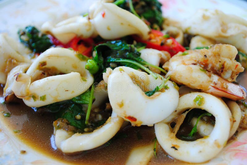 Fried Squid with Spicy Sauce Stock Image - Image of delicious, cuisine ...