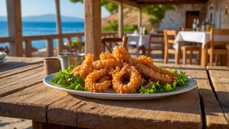 Fried Squid the Table Summer Stock Illustration - Illustration of ...