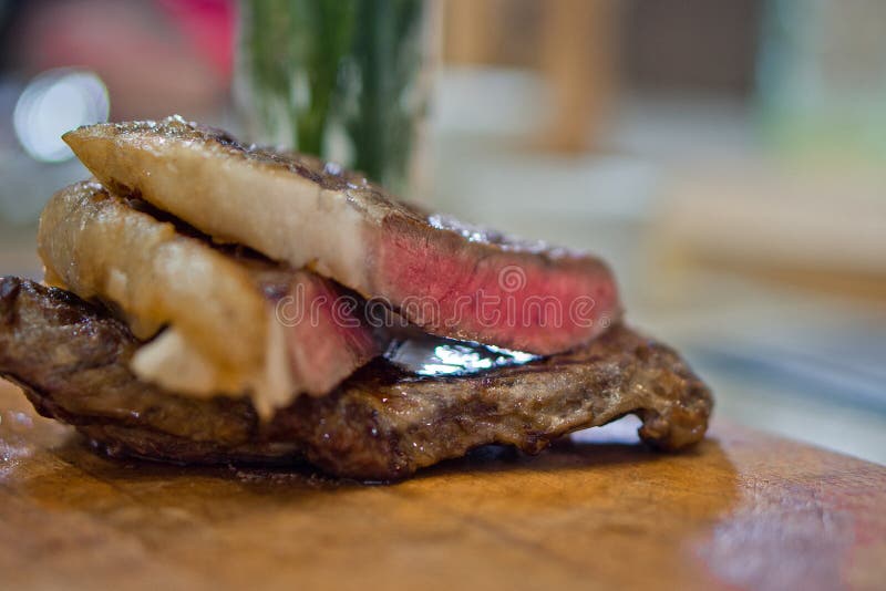 Fried steak marbled beef stock photo. Image of cooking - 142524526