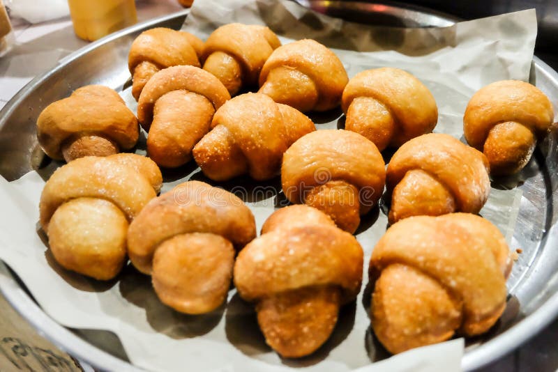 Fried Steamed Bun Topping with Sugar Stock Photo - Image of cooking ...