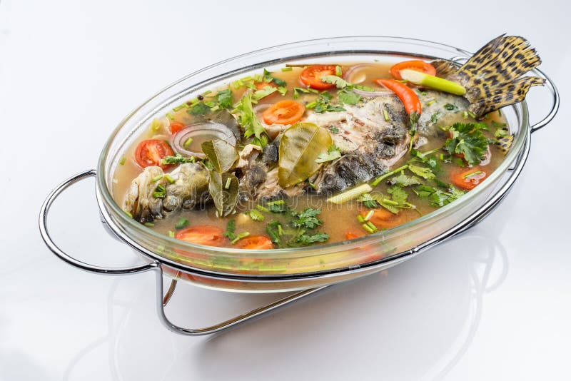 Fried Steamed Sea Perch in Lime Soup Sauce Stock Image - Image of ...