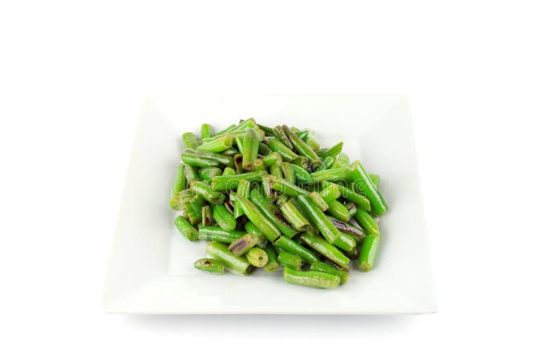 Fried String Beans on the White Plate Stock Image - Image of time, food ...