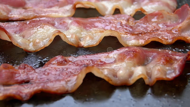 Fried Strips of Bacon are Roasting of the Stone Surface Stock Video ...