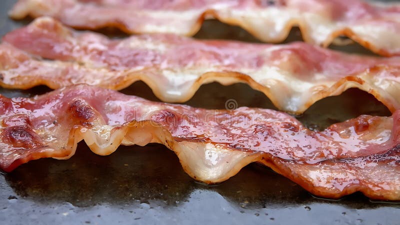 Fried Strips of Bacon are Roasting of the Stone Surface Stock Video ...