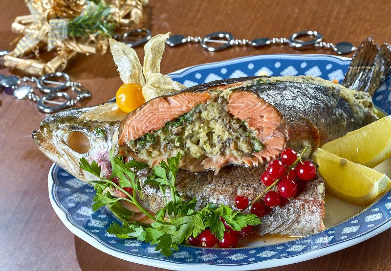 Fried Stuffed Fish on a Platter Festive Menu Stock Image - Image of ...