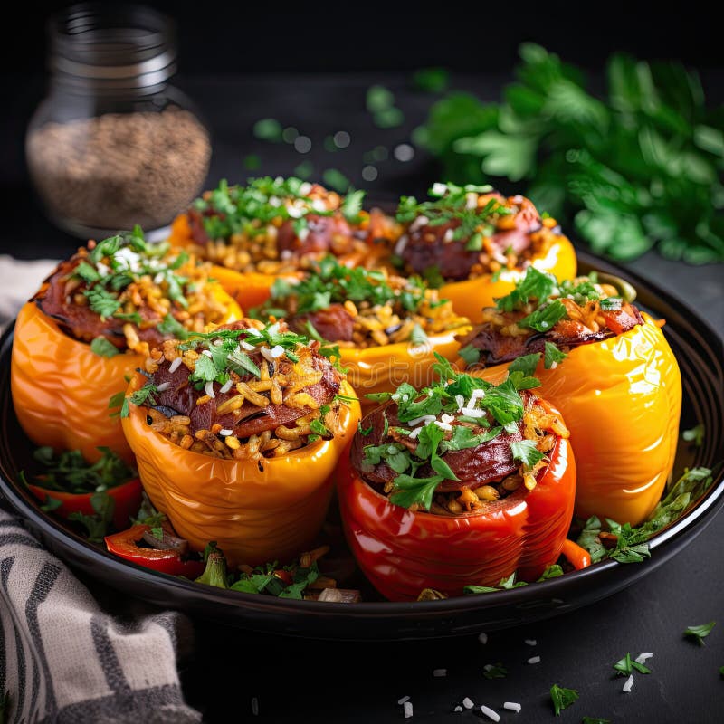 Fried Stuffed Peppers in a Frying Pan on a Wooden Table. Generated by ...