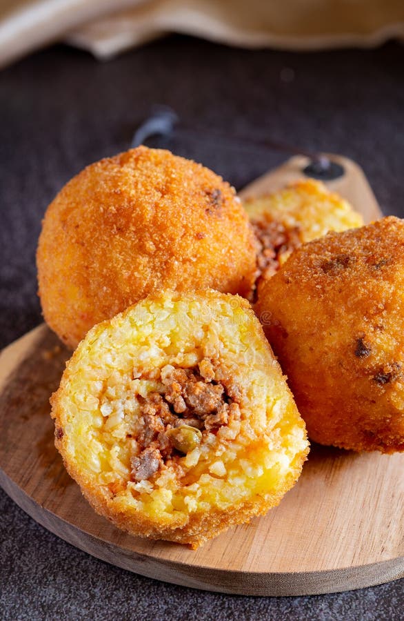Fried Stuffed Sicilian Arancini with Breadcrumbs Stock Photo - Image of ...