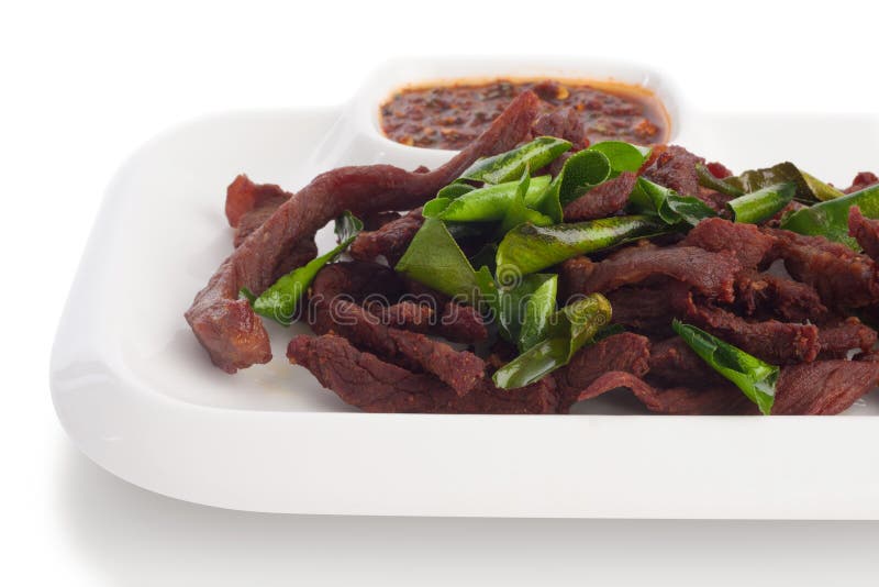 Fried sun-dried beef stock image. Image of beef, leave - 47859349