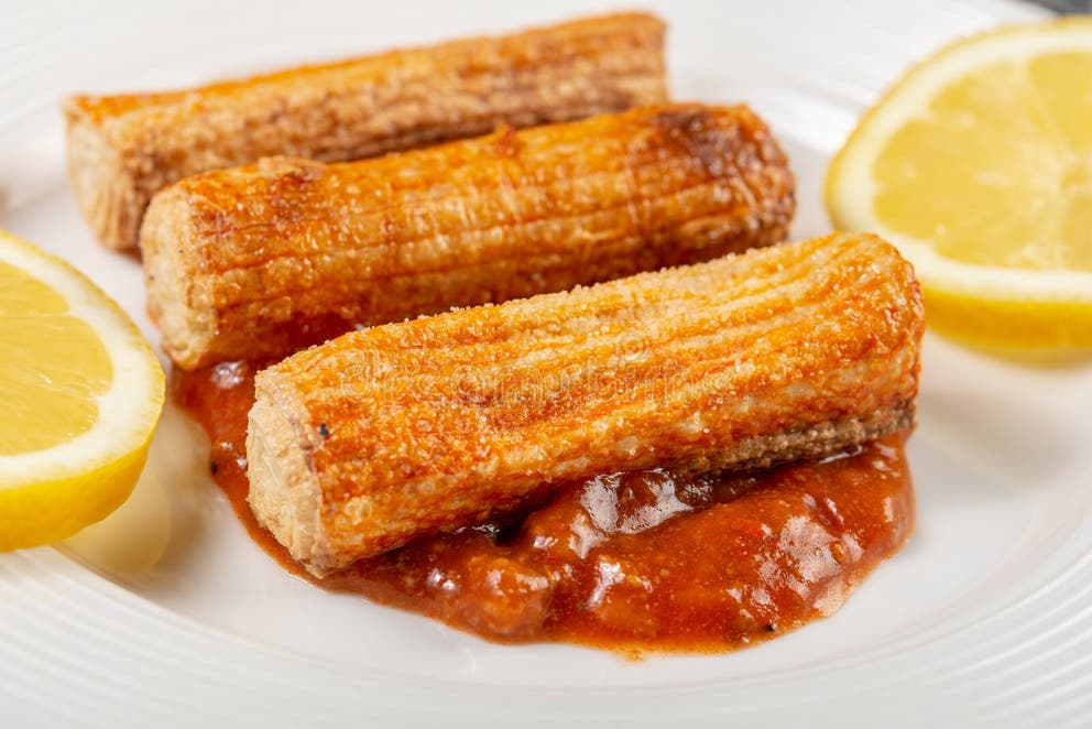 Fried Surimi Sticks with Lemons on the White Plate Stock Image - Image ...