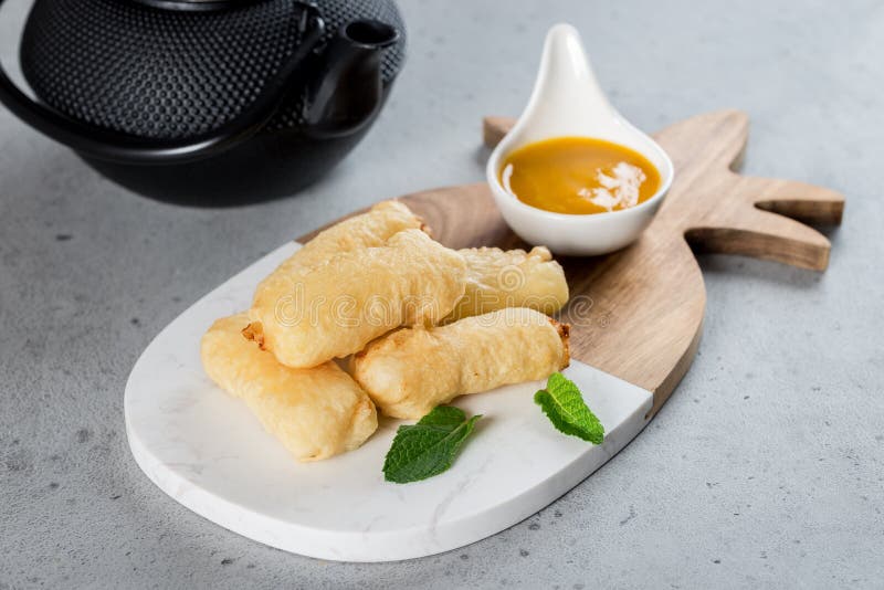 Fried Sweet Sticks with Jam on the Board Stock Image - Image of eaten ...