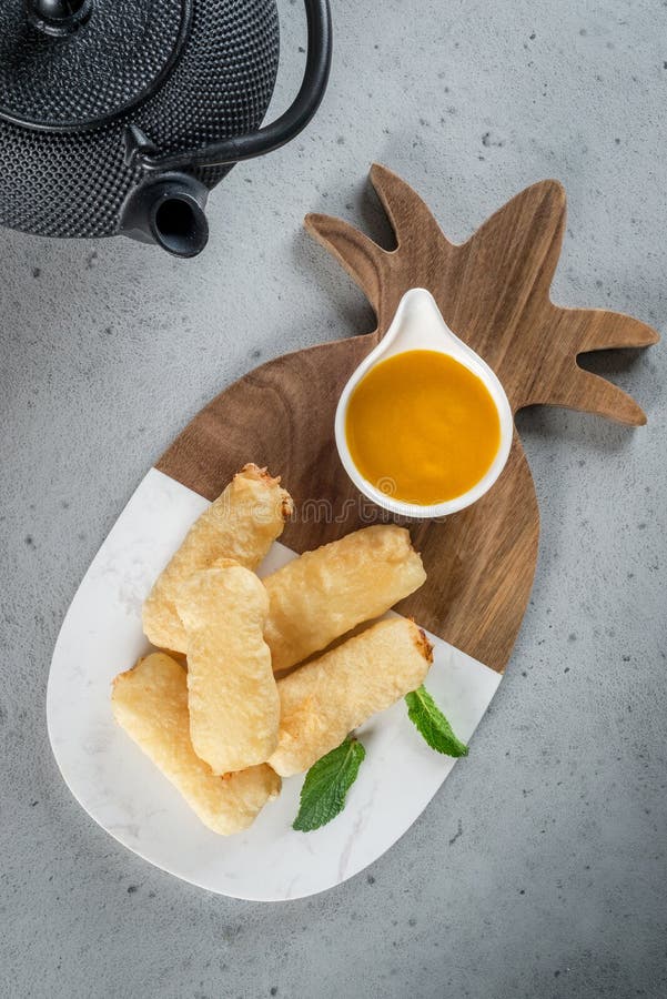 Fried Sweet Sticks with Jam on the Board Stock Photo - Image of brown ...