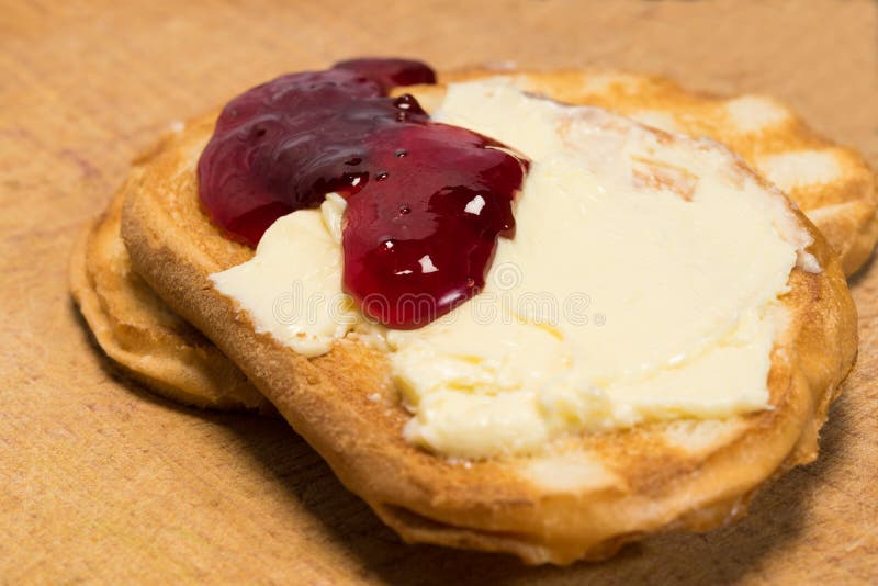 Fried Toast with Butter and Jam on the Table Stock Image - Image of ...