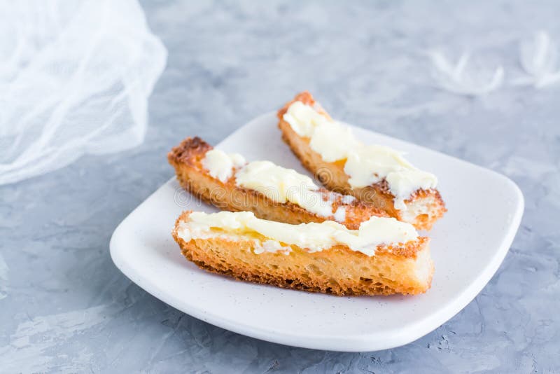 Fried Toast with Butter on a Plate Stock Image - Image of fried ...