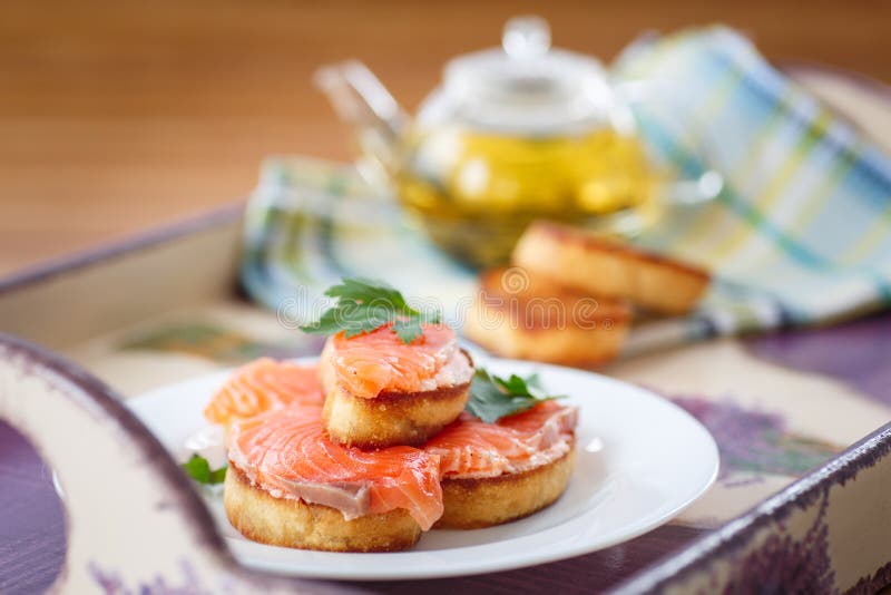 Fried Toast with Salted Salmon Stock Image - Image of open, crackers ...