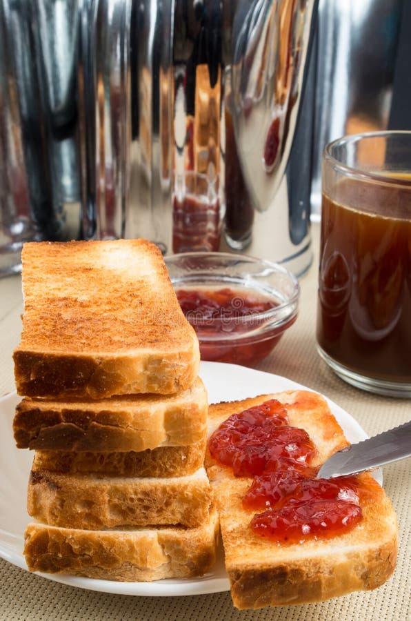 Fried Toast with Strawberry Jam Stock Photo - Image of strawberry ...