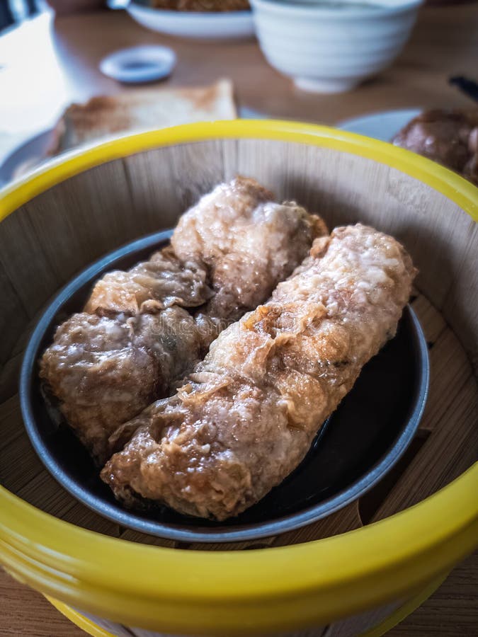 Fried Tofu Inside in the Steamer on the Table. Chinese Breakfast Stock ...