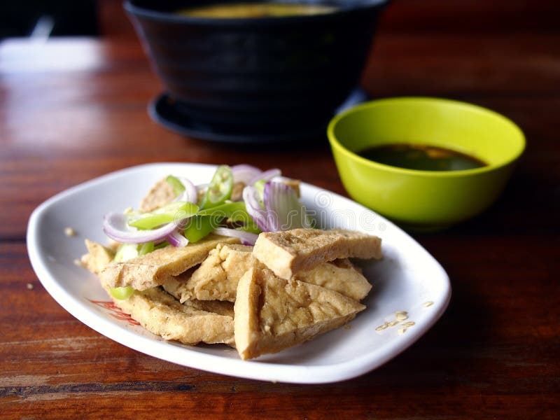 Fried tofu or tokwa stock image. Image of dish, fried - 185336559