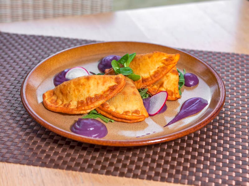 Fried Traditional Liptov Dumplings with Red Cabbage Puree Stock Image ...