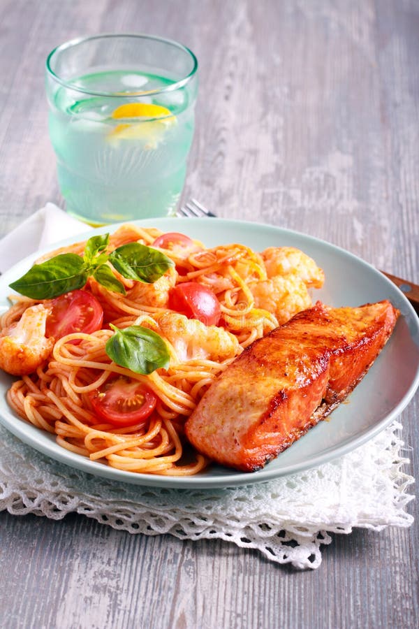 Fried Trout Fish and Spaghetti Stock Photo - Image of pastry, homemade ...