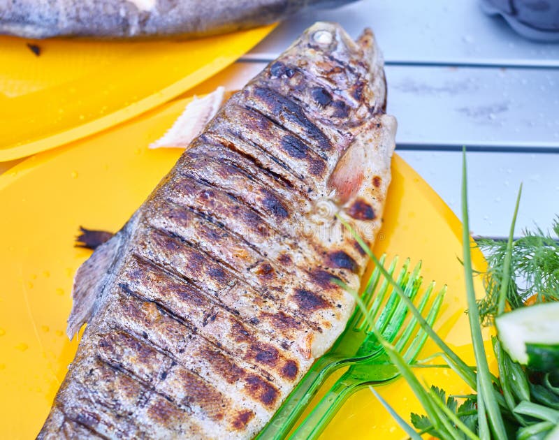 Fried Trout Grill on the Table Stock Image - Image of tasty, holiday ...