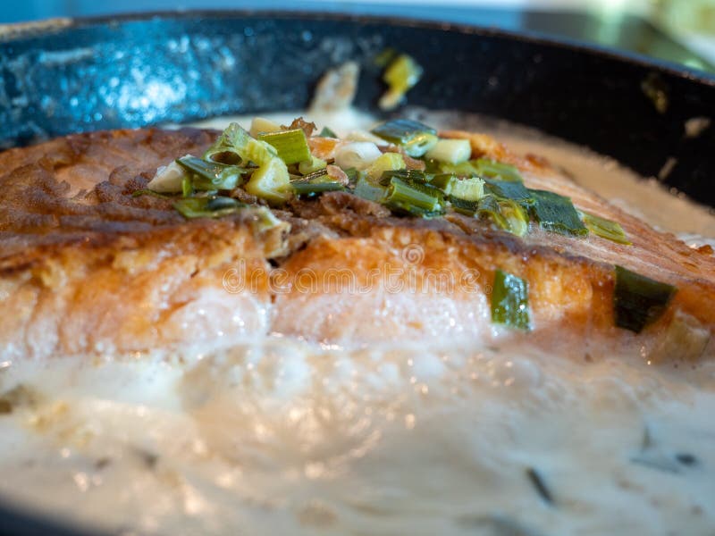 Fried Trout in a Pan. Red Fried Fish in Sauce. Stock Photo - Image of ...