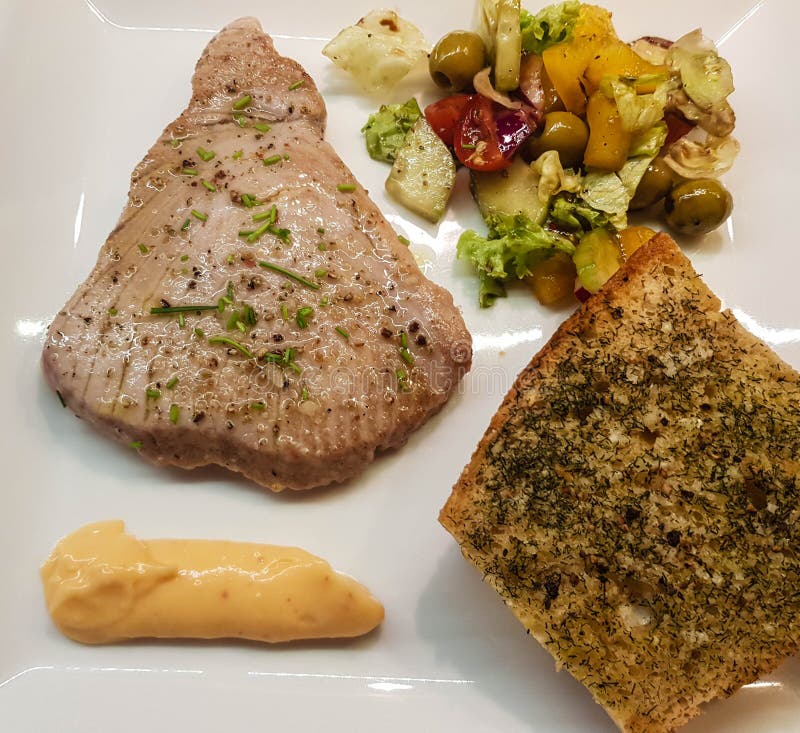 Fried Tuna steak stock image. Image of bread, dipp, loin - 202491879