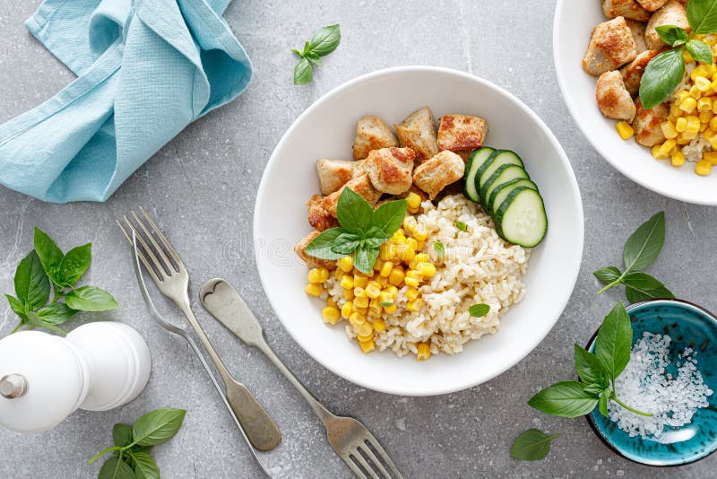 Fried Turkey Breast and Rice with Vegetables Stock Photo - Image of ...