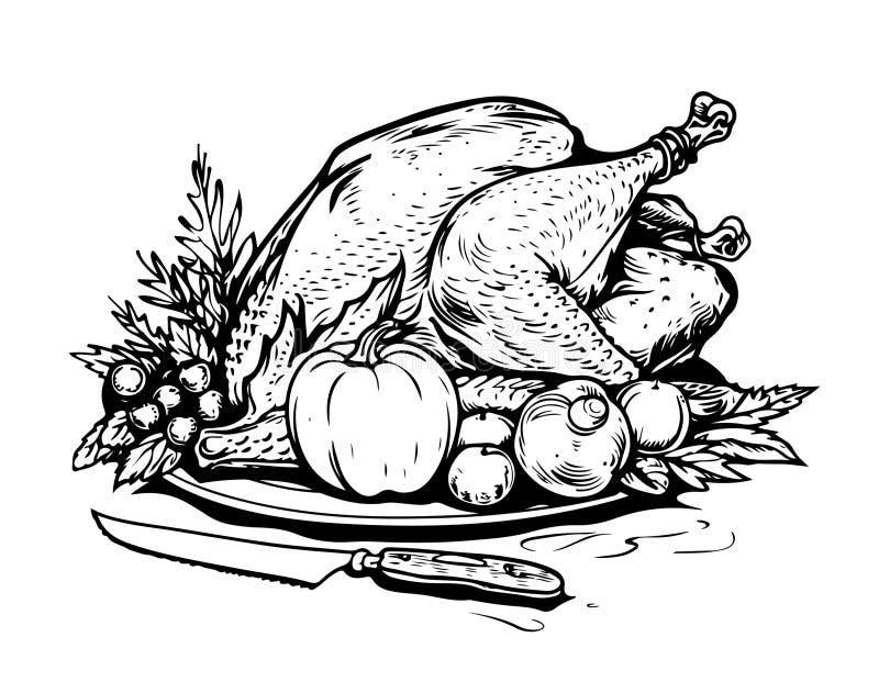 Fried Turkey Delicious Dish Hand Drawn Sketch Stock Vector ...